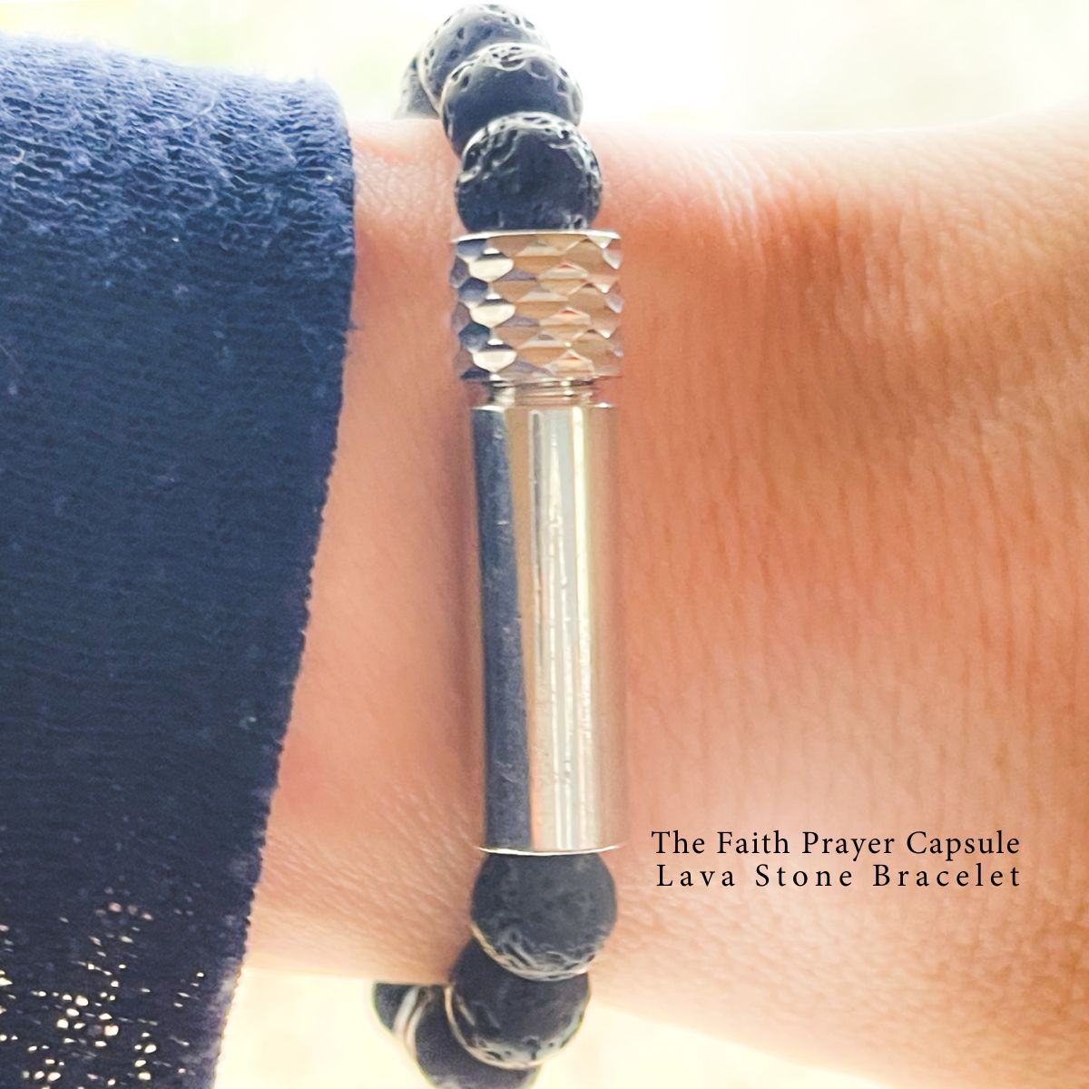 Faith Prayer Capsule Lava Stone Bracelet Stretch Christian Bracelet for ...